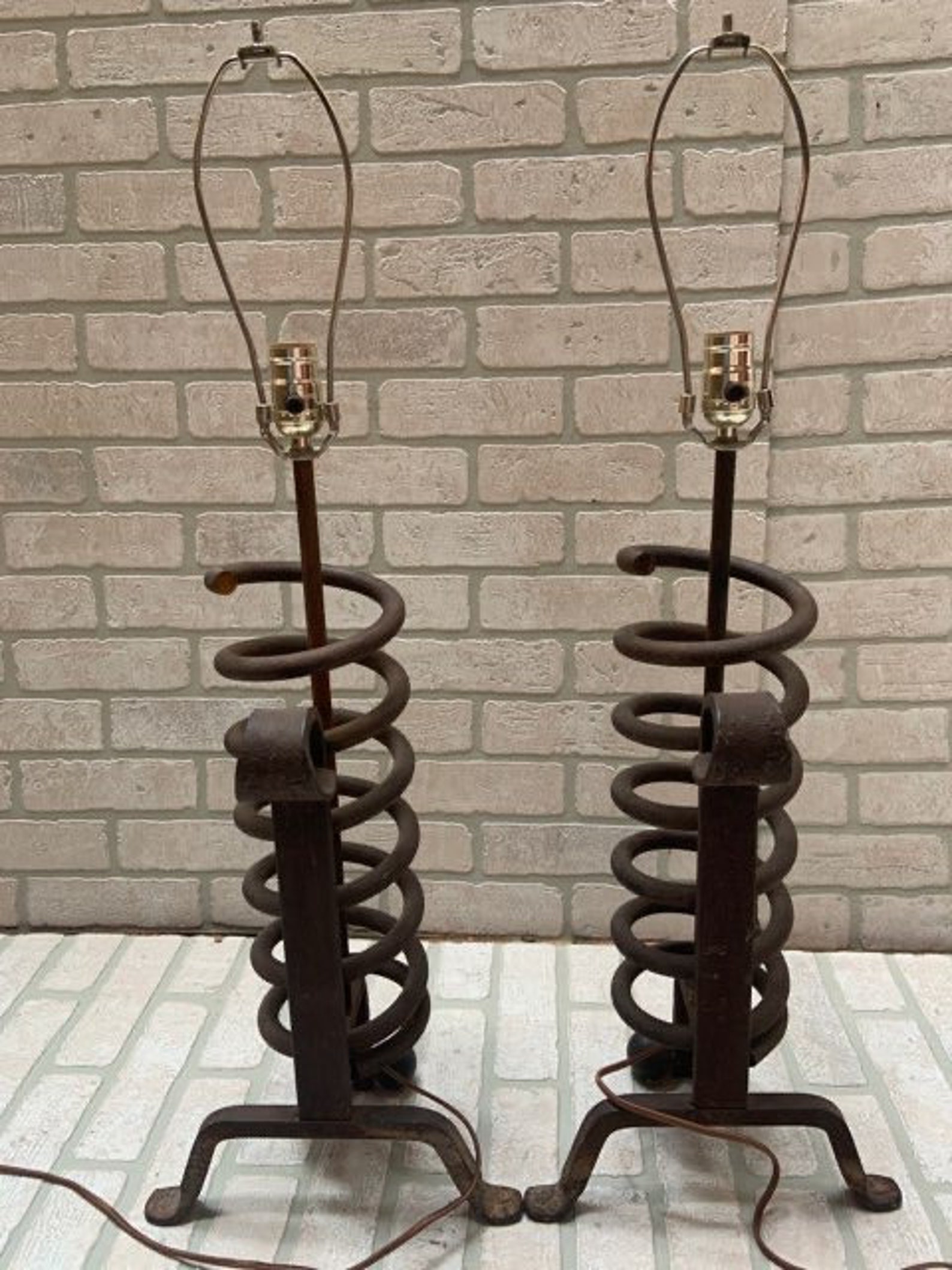 Mid Century Modern Industrial Metal Spring Table Lamps Pair | Etsy