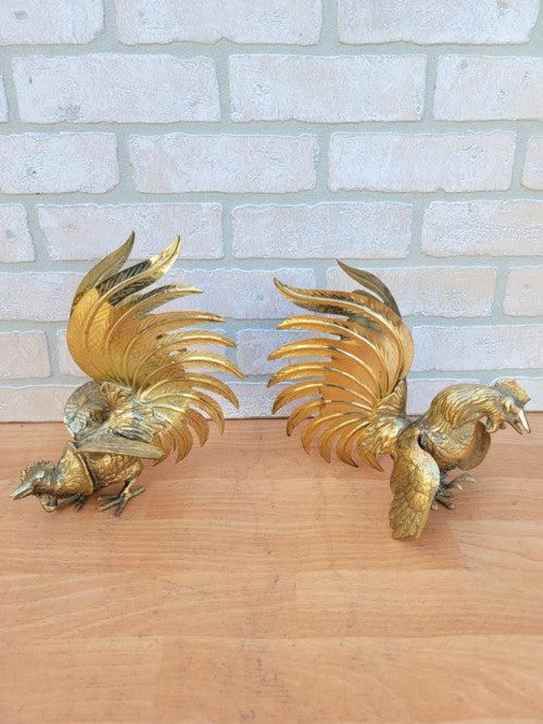 Vintage Fighting Roosters, Book Ends, Sculptural Pieces - Set of 2 - Etsy