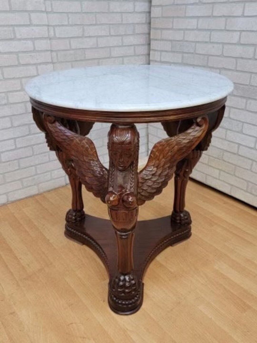 Neoclassical Carved Figural Winged Female Sphinx Bust Marble Top Hall ...