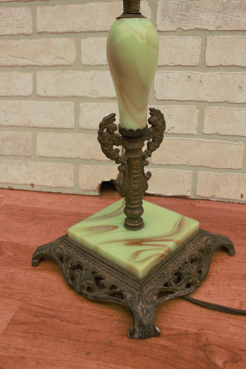 Art Deco Ornate Floor Reading Lamp With Green Jadeite Glass - Etsy