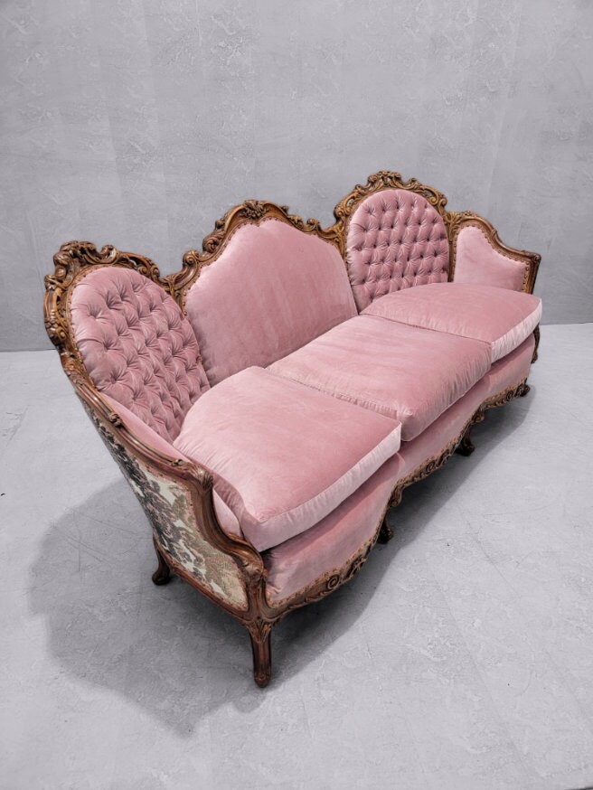 Antique Victorian French Walnut Carved Tufted Back Bergere Parlor Sofa Newly Upholstered in Velvet Etsy
