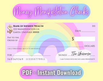 Money Manifestation Check, Attract Prosperity, Blank Vision Board ...