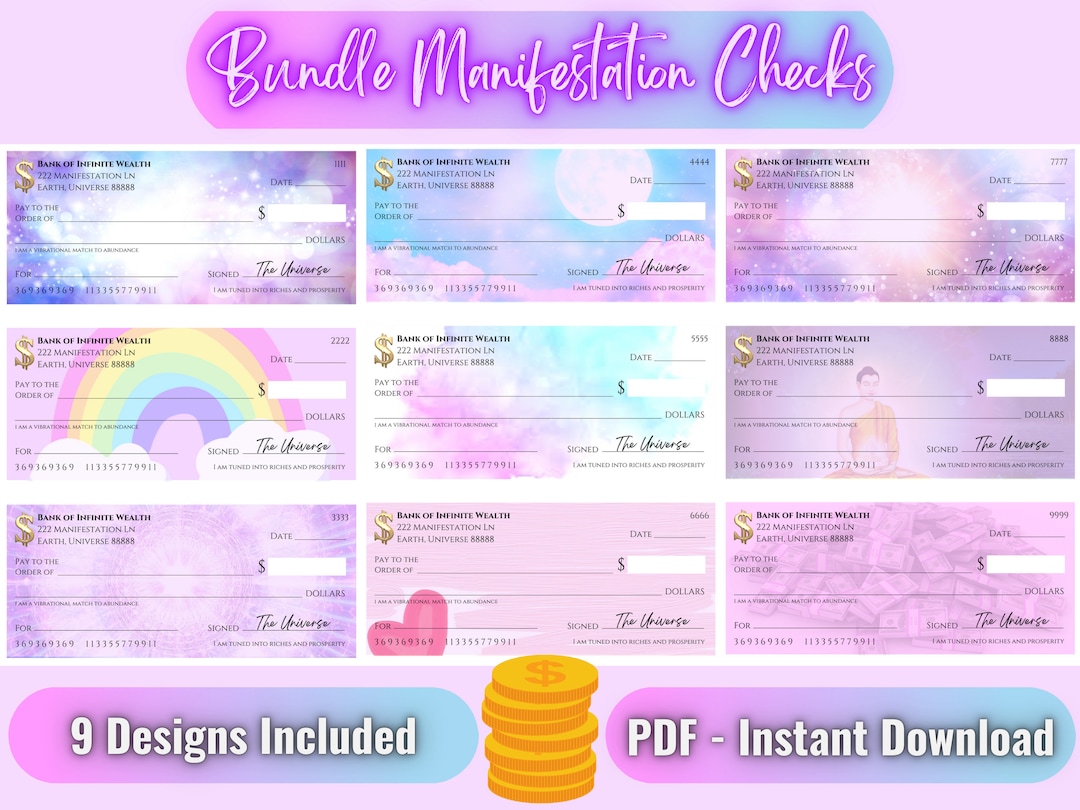 Bundle Money Manifestation Checks, Attract Prosperity, Blank Vision ...