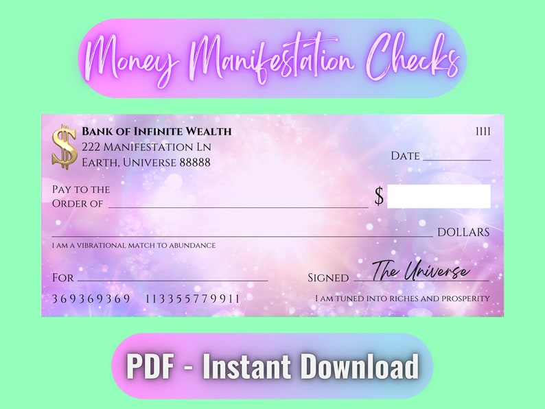 Money Manifestation Check, Attract Prosperity, Blank Vision Board ...