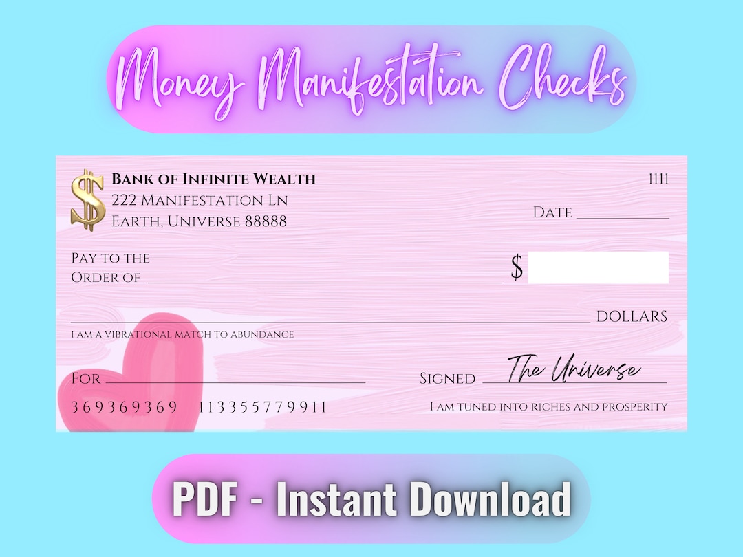 Money Manifestation Check, Attract Prosperity, Blank Vision Board ...