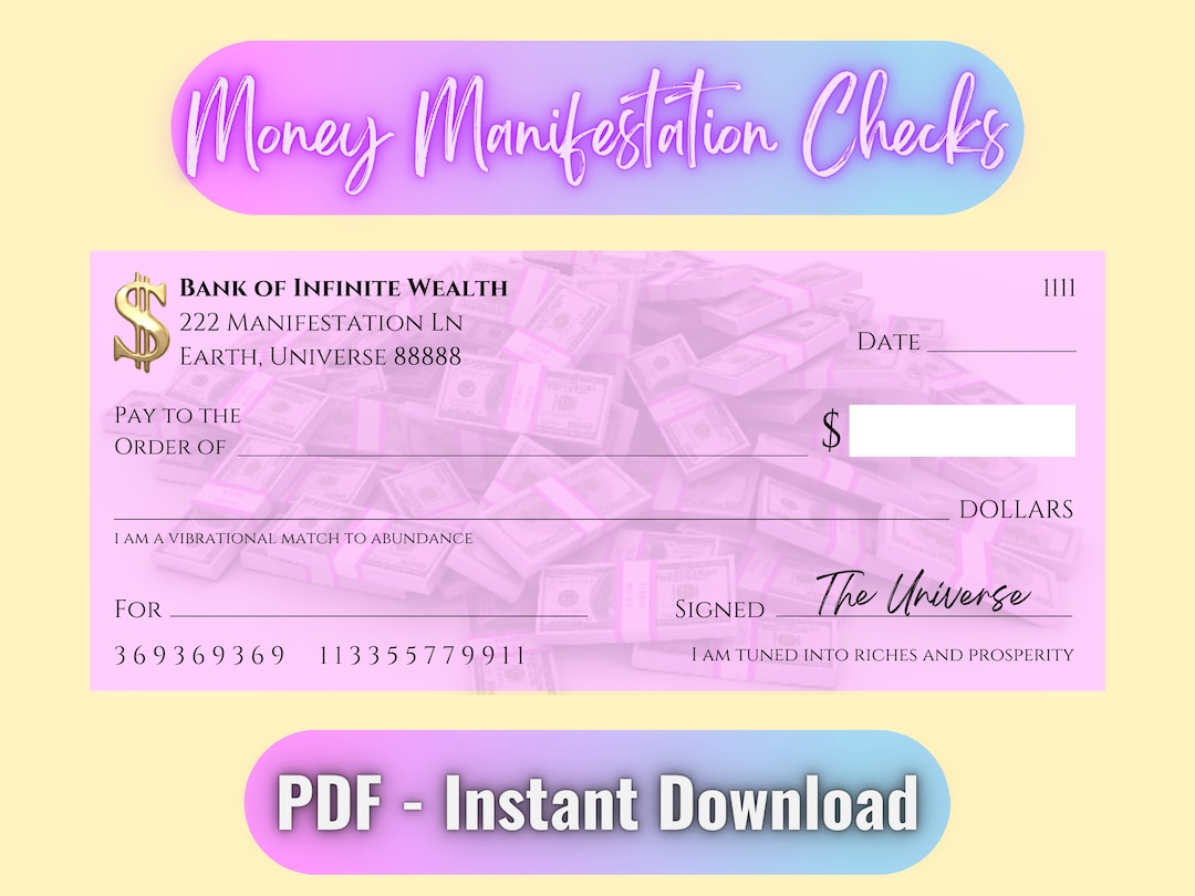 Money Manifestation Check, Attract Prosperity, Blank Vision Board ...