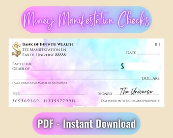 Money Manifestation Check, Attract Prosperity, Blank Vision Board ...