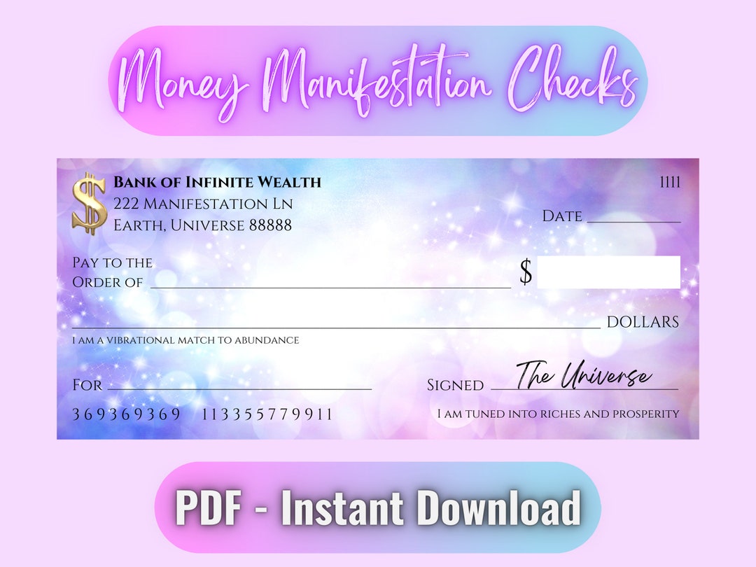 Money Manifestation Check, Attract Prosperity & Abundance, Blank Vision ...