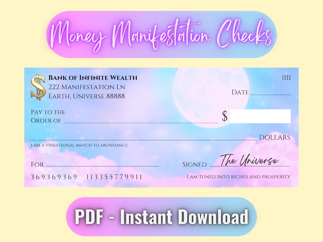 Money Manifestation Checks, Attract Prosperity, Blank Vision Board ...