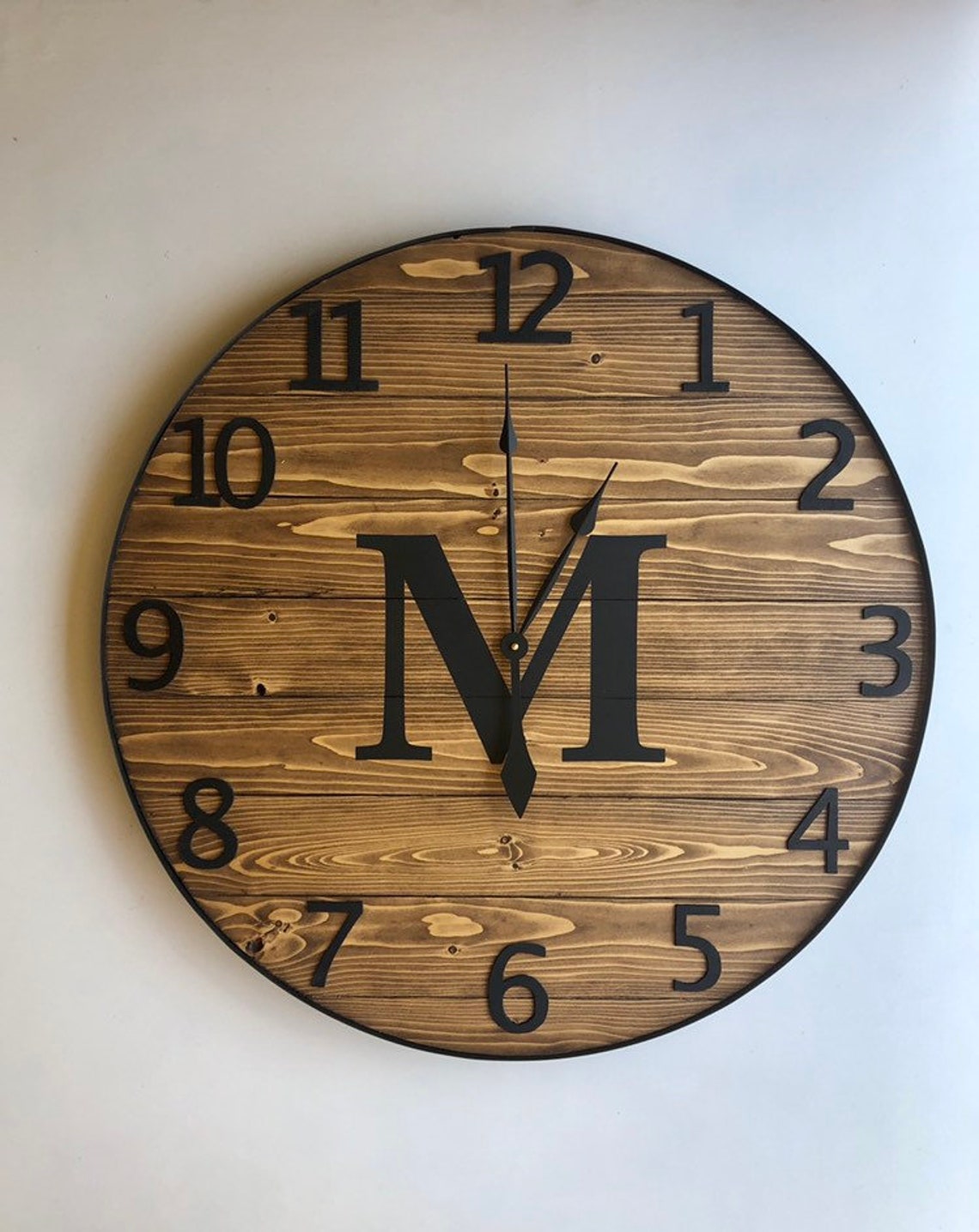 24 Wood Clock Monogram Clock Personalized Wall Clock - Etsy