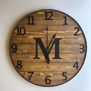 24 Wood Clock, Monogram Clock, Personalized Wall Clock, Rustic Kitchen ...