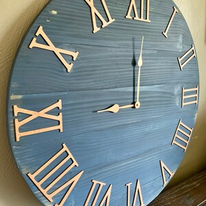 Oversized Rustic Blue Distressed Wooden Wall Clock, Copper Accent Large ...