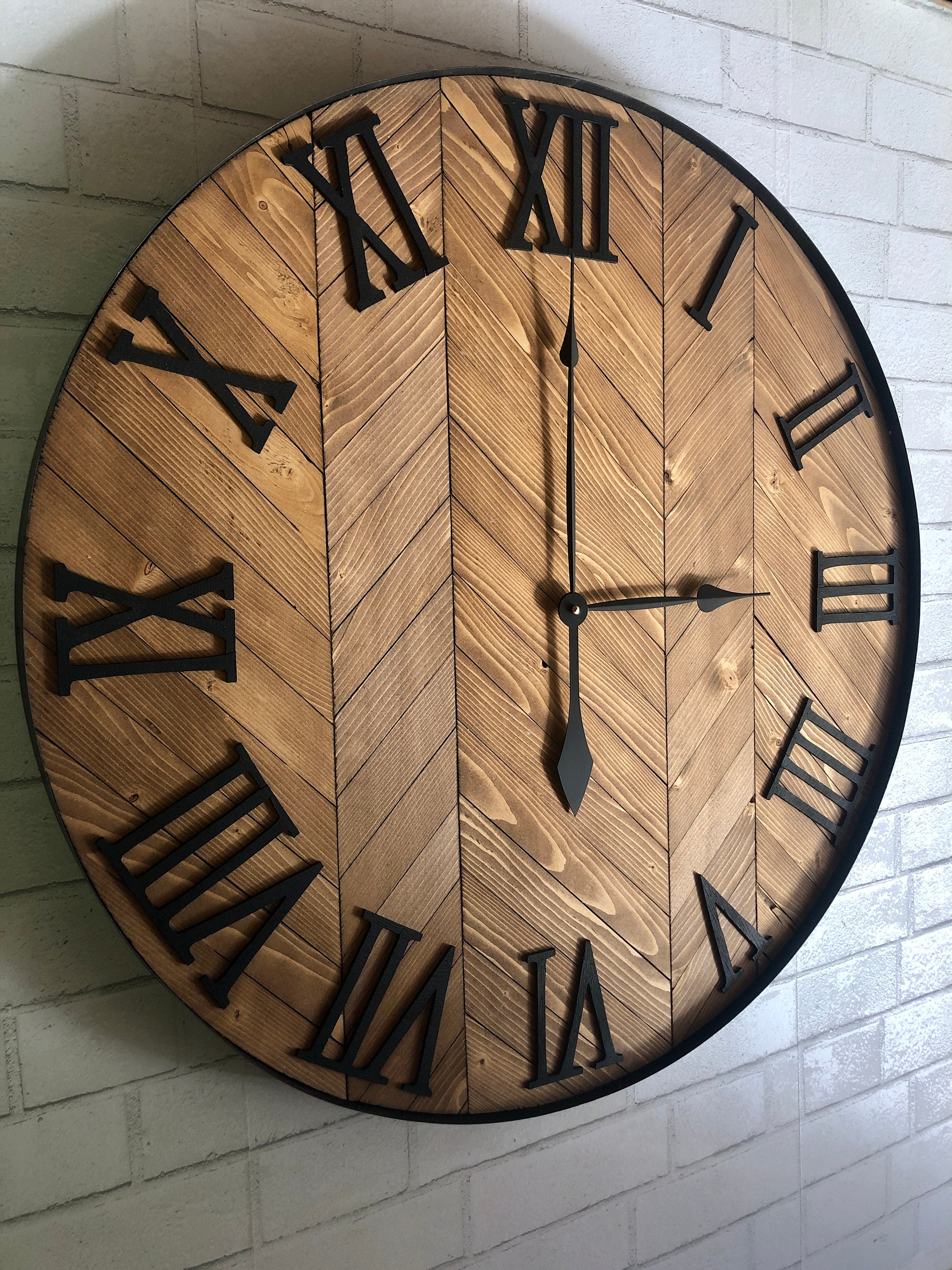 30 Wood Farmhouse Wall Clock Chevron Herringbone Design | Etsy