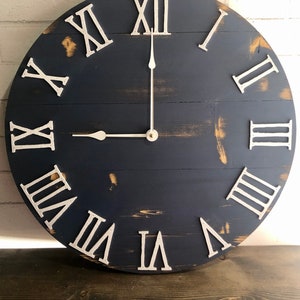 Rustic Blue & White Distressed Wooden Farmhouse Clock, Shabby Chic ...