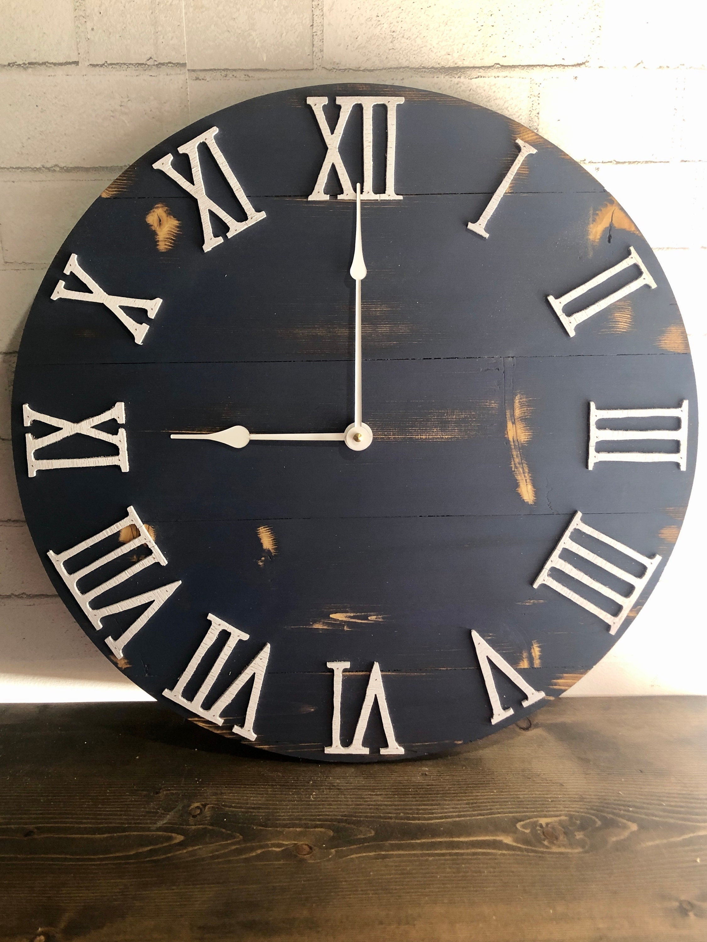 Rustic Blue & White Distressed Wooden Farmhouse Clock Shabby - Etsy