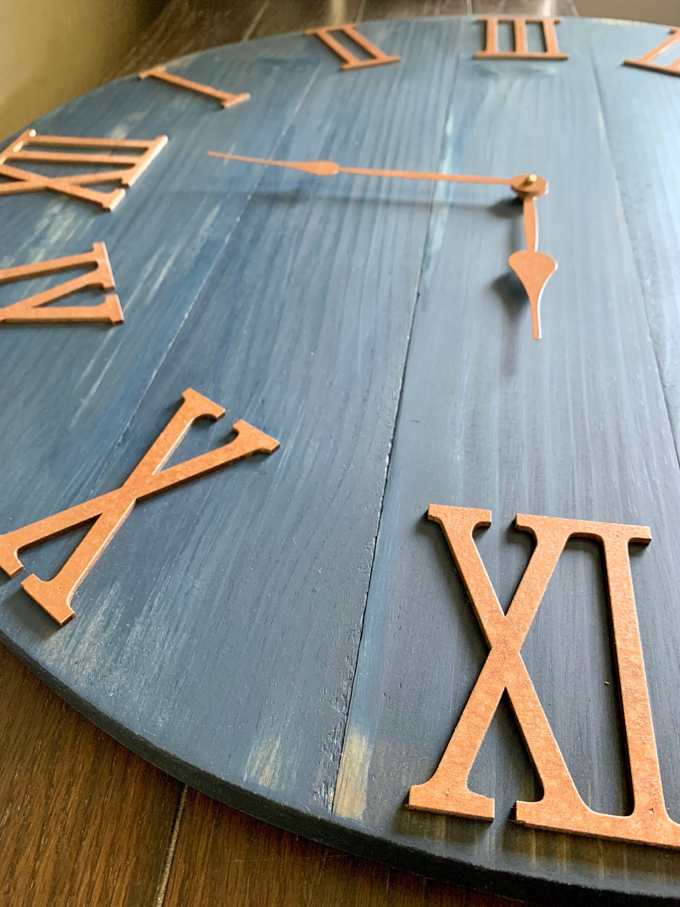 Oversized Rustic Blue Distressed Wooden Wall Clock Copper | Etsy