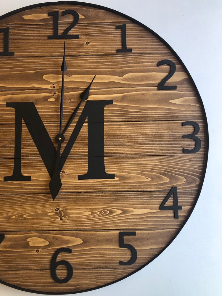 24 Wood Clock Monogram Clock Personalized Wall Clock | Etsy