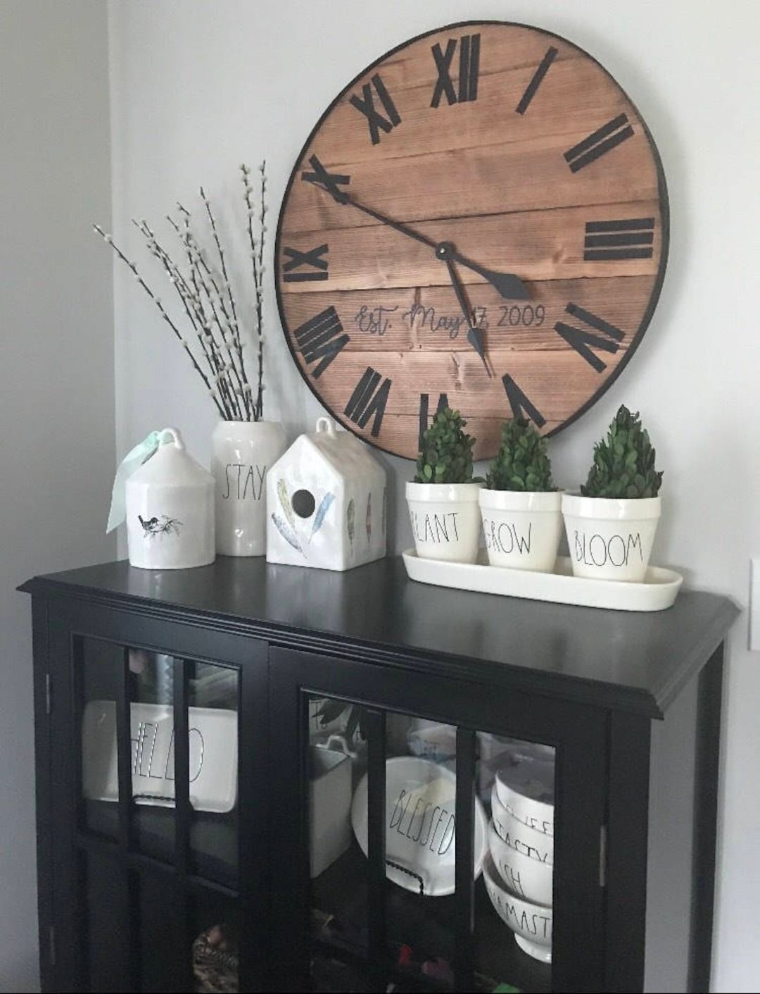 30" Oversized Rustic Large Wooden Wall Clock, Farmhouse Kitchen or ...