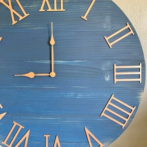 Oversized Rustic Blue Distressed Wooden Wall Clock, Copper Accent Large ...