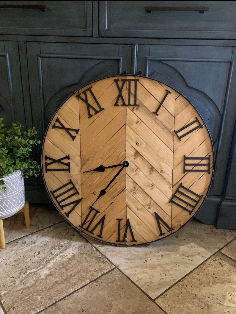 30 Herringbone Modern Farmhouse Clock Oversized Large - Etsy