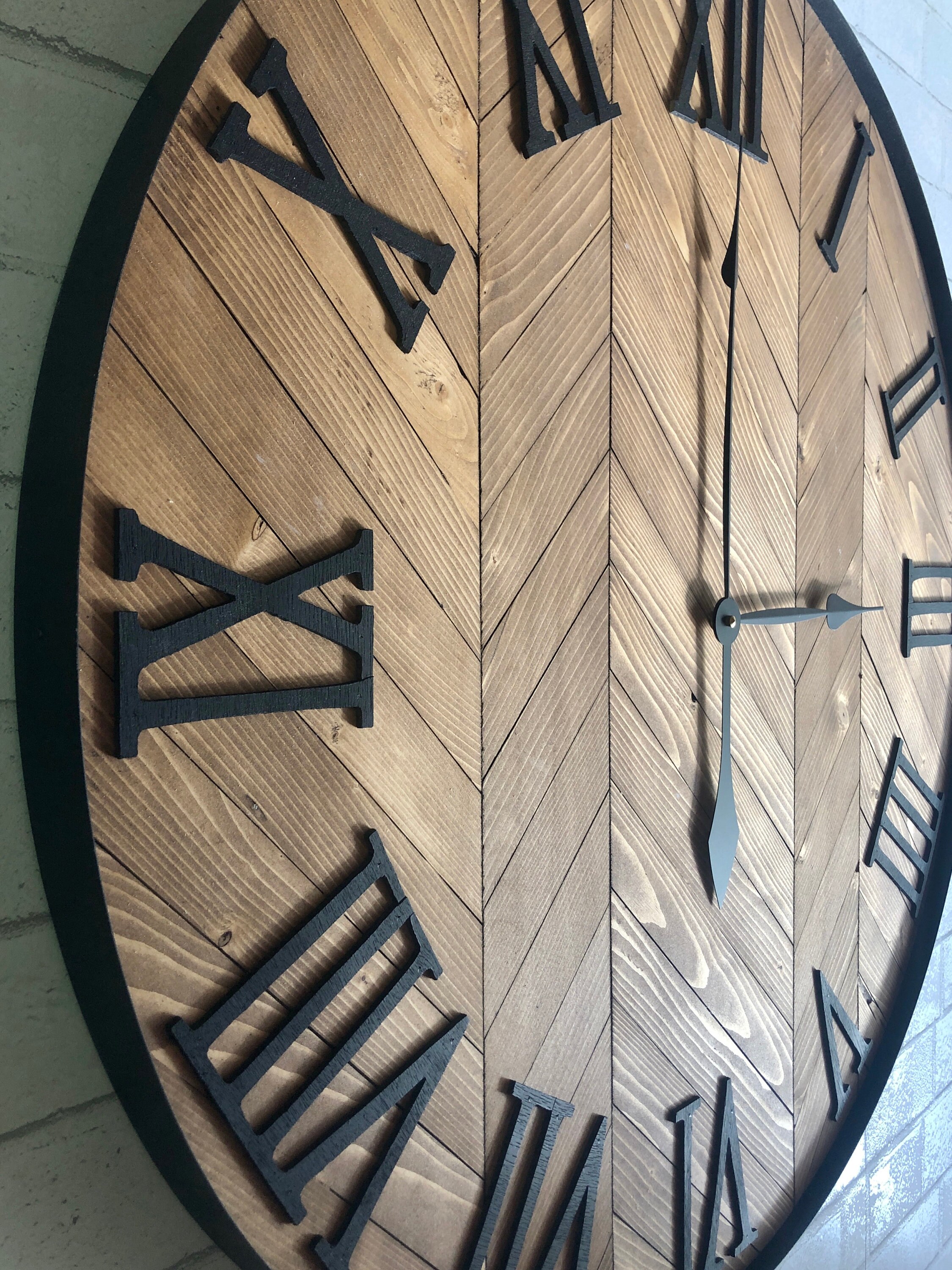 30 Wood Farmhouse Wall Clock Chevron Herringbone Design | Etsy