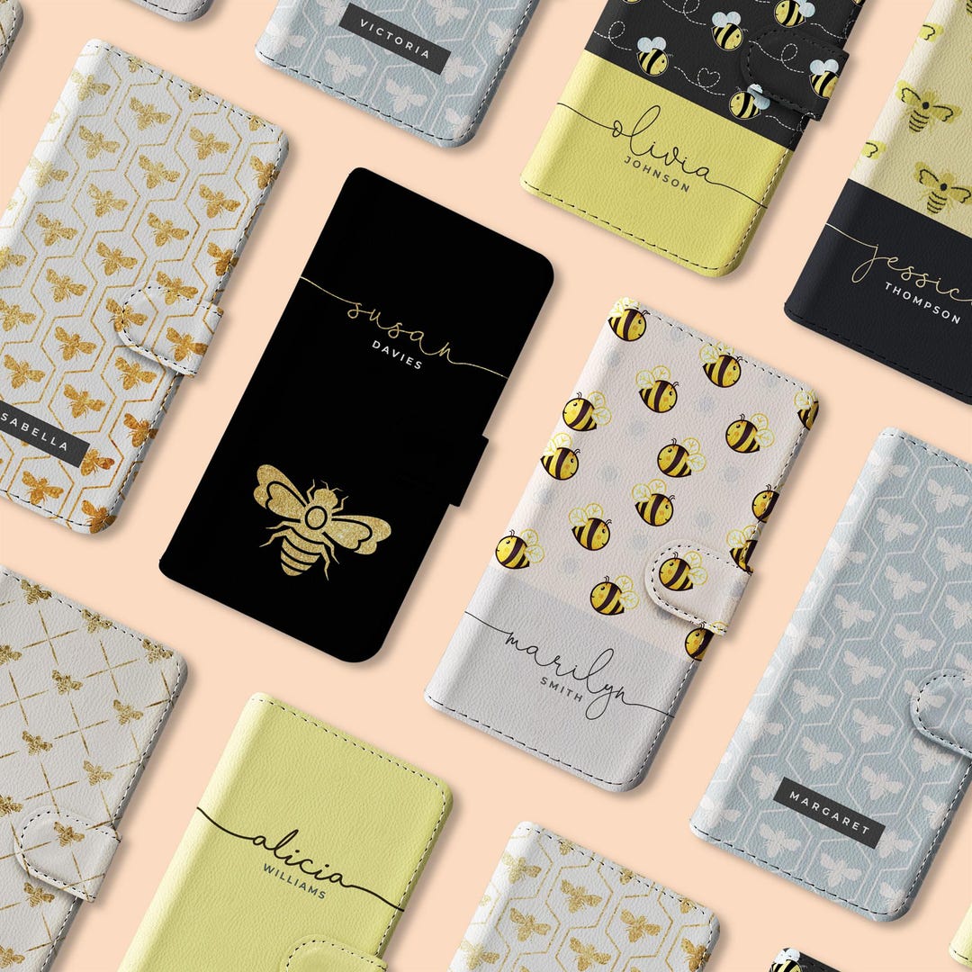 Personalised Initials Custom Wallet Flip Phone Case Honey Bees ...