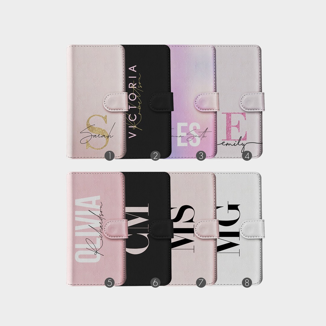 Personalised Initials Custom Wallet Leather Phone Case Ombre Gold Bold ...