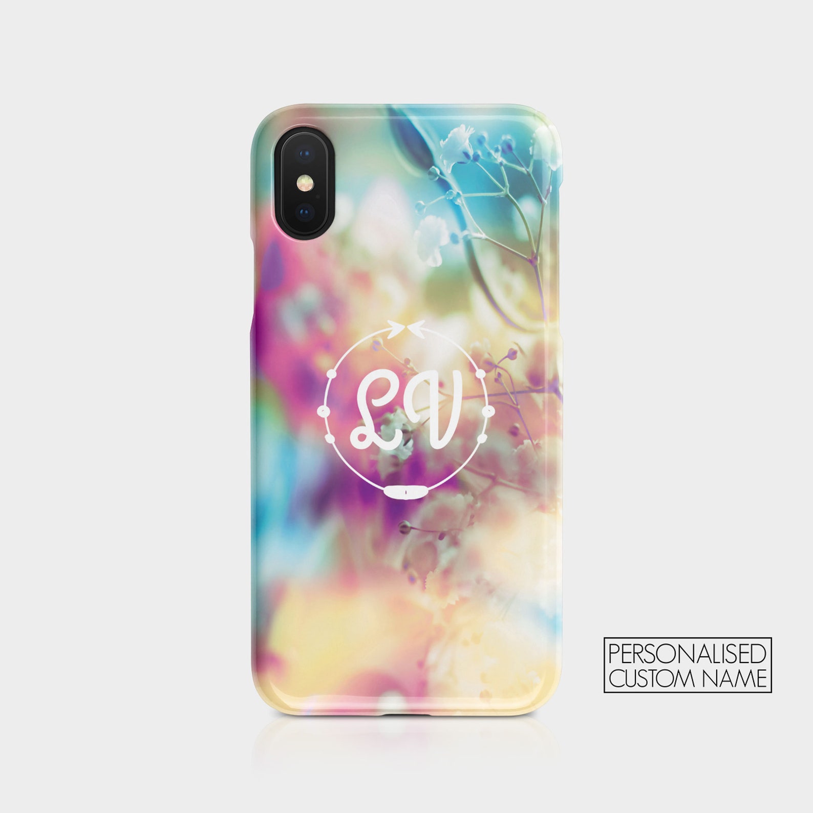 Personalised Initials Custom Hard Phone Case Floral Daisy Rose Pastel ...