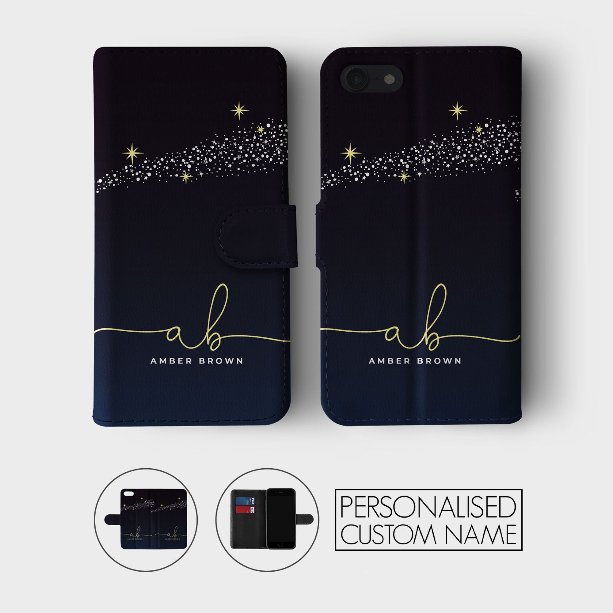 Personalised Initials Custom Wallet Leather Phone Case Gold - Etsy UK