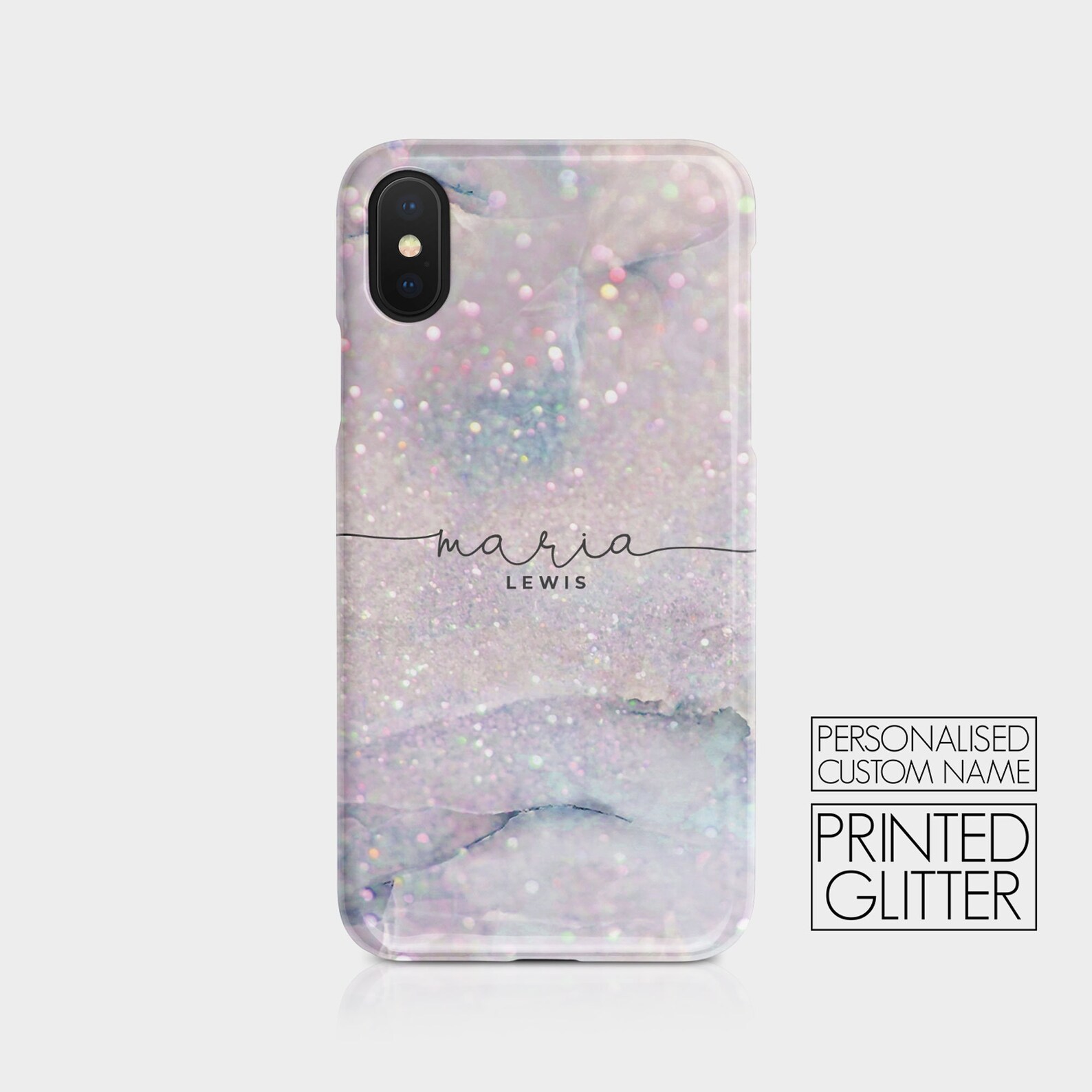 Personalised Initials Custom Hard Phone Case Marble Gold Silver Name ...