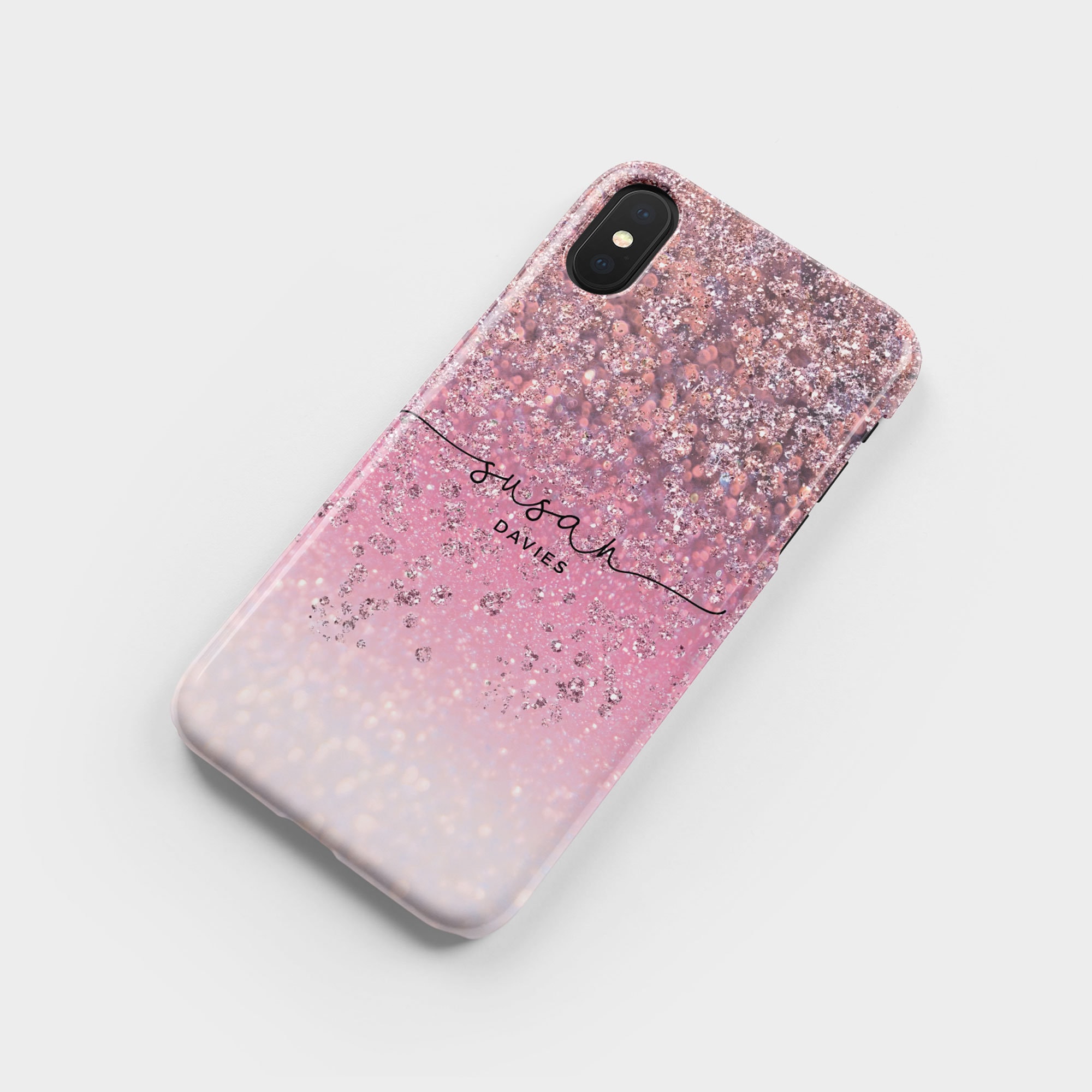 Personalised Initials Custom Hard Phone Case Faded Pink and White Ombre ...