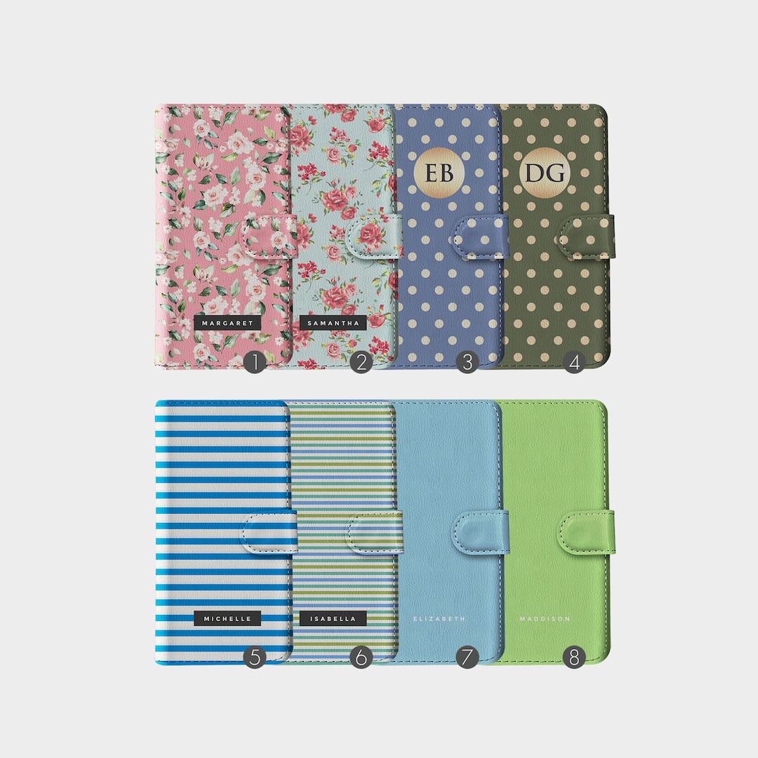 Personalised Initials Custom Wallet Flip Phone Case Shabby Chic Dots ...