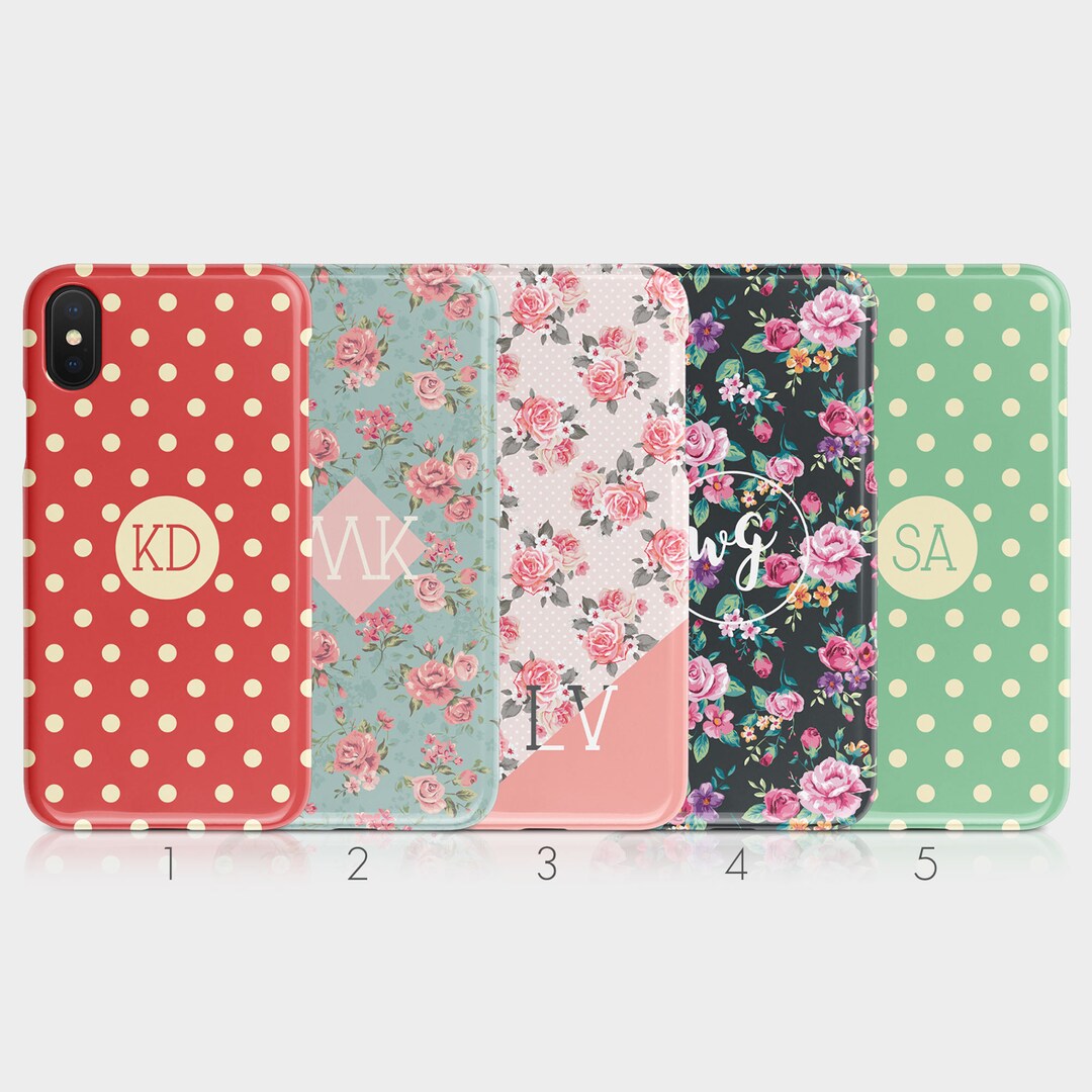 Personalised Initials Custom Phone Case Floral Polka Dot Shabby Chic ...