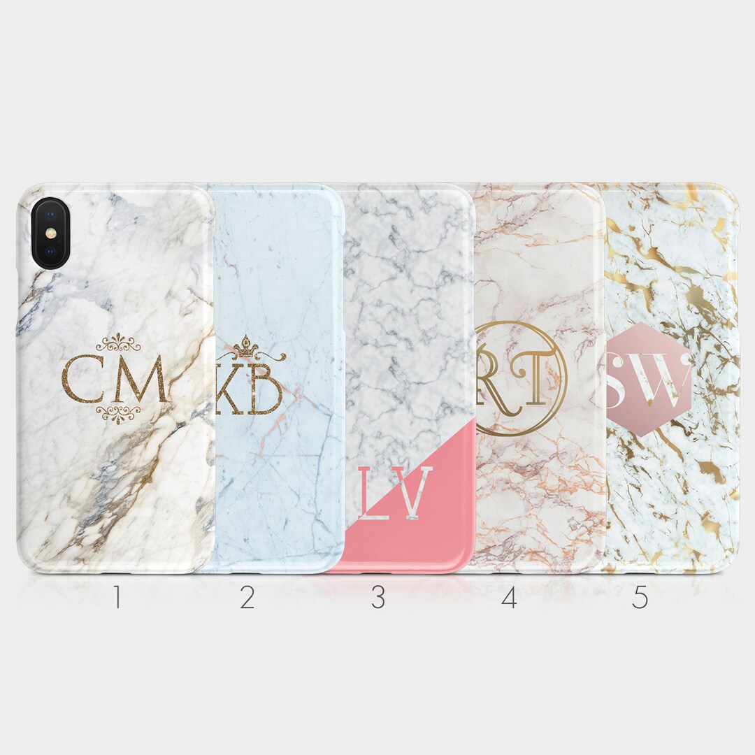 Personalised Initials Custom Hard Phone Case Marble Granite Monogram ...