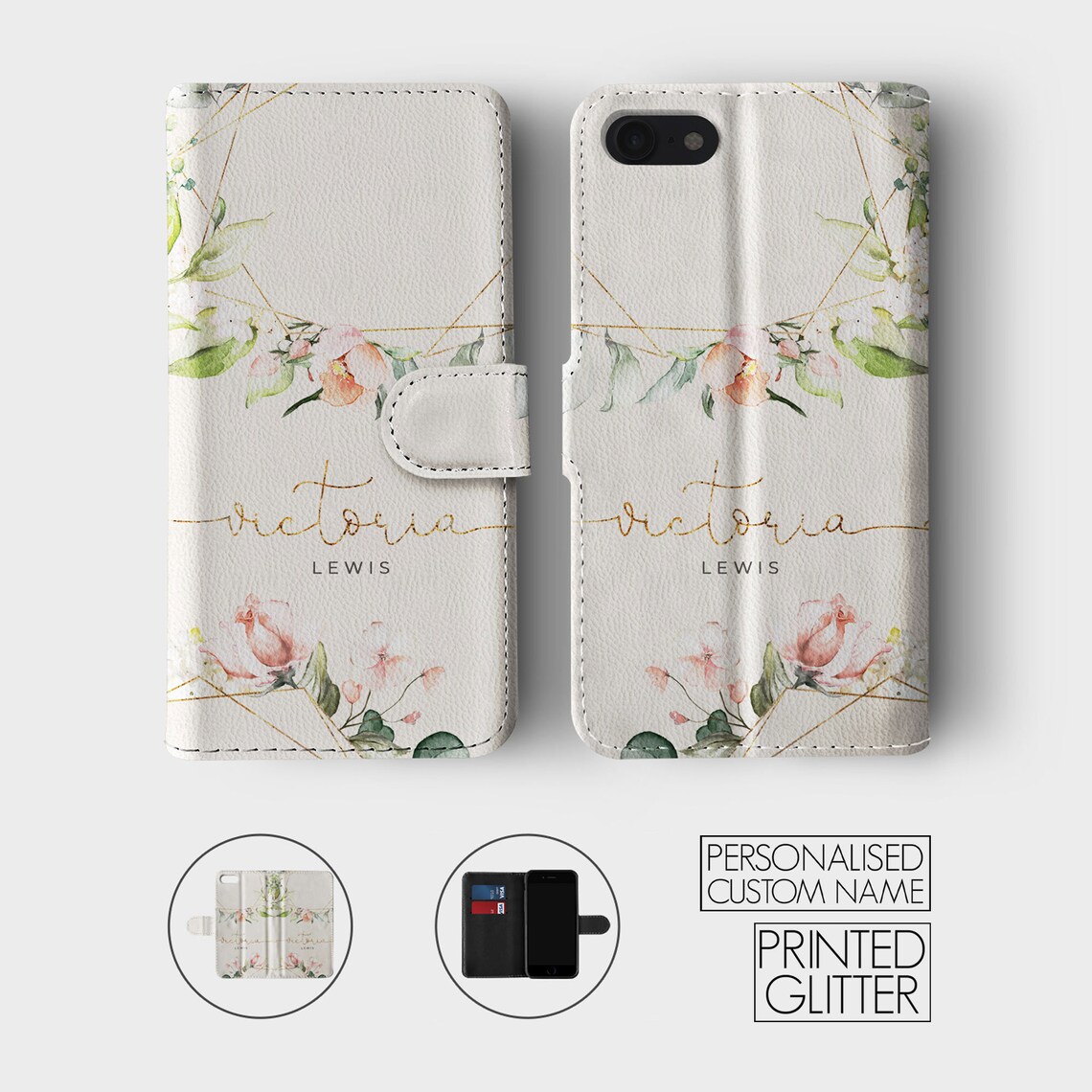 Personalised Initials Custom Wallet Leather Phone Case Floral - Etsy