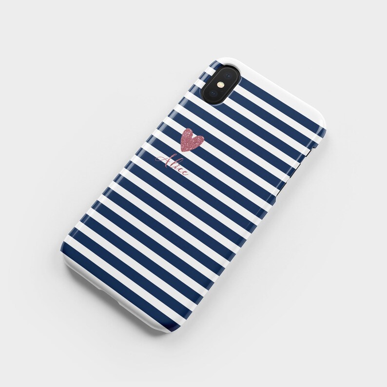 Personalised Custom Hard Phone Case Navy Blue Stripped Lines - Etsy