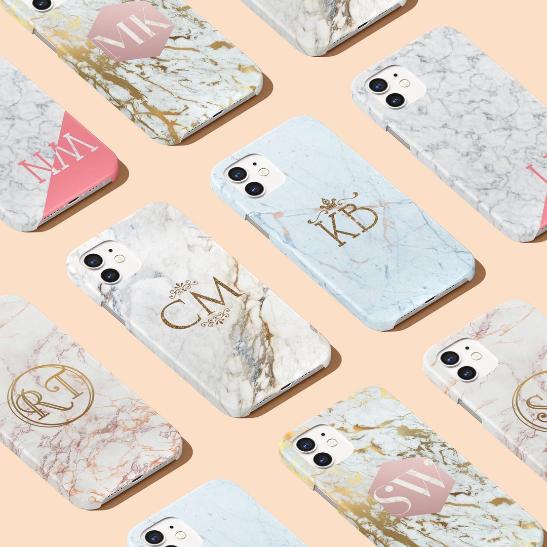 Personalised Initials Custom Hard Phone Case Marble Granite Monogram ...