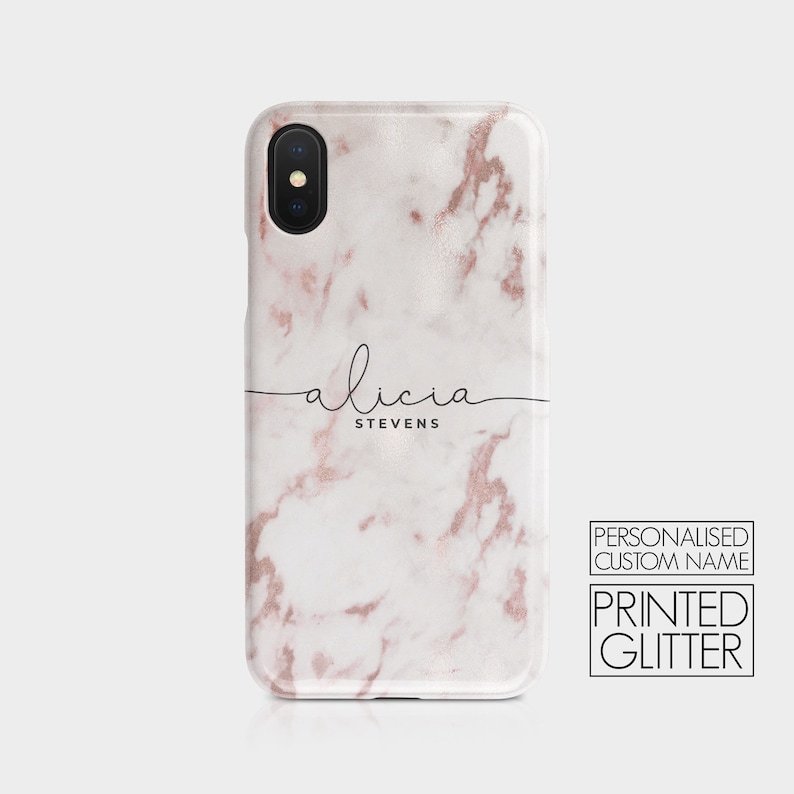 Personalised Initials Custom Hard Phone Case Marble Gold Silver Name ...