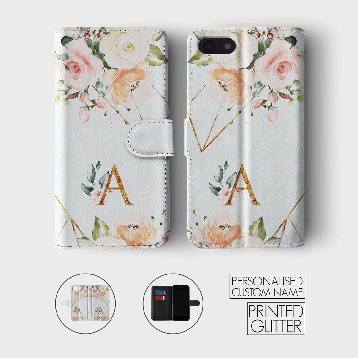 Personalised Initials Custom Wallet Leather Phone Case Floral - Etsy