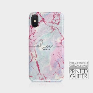 Personalised Initials Custom Hard Phone Case Marble Gold Silver Name ...