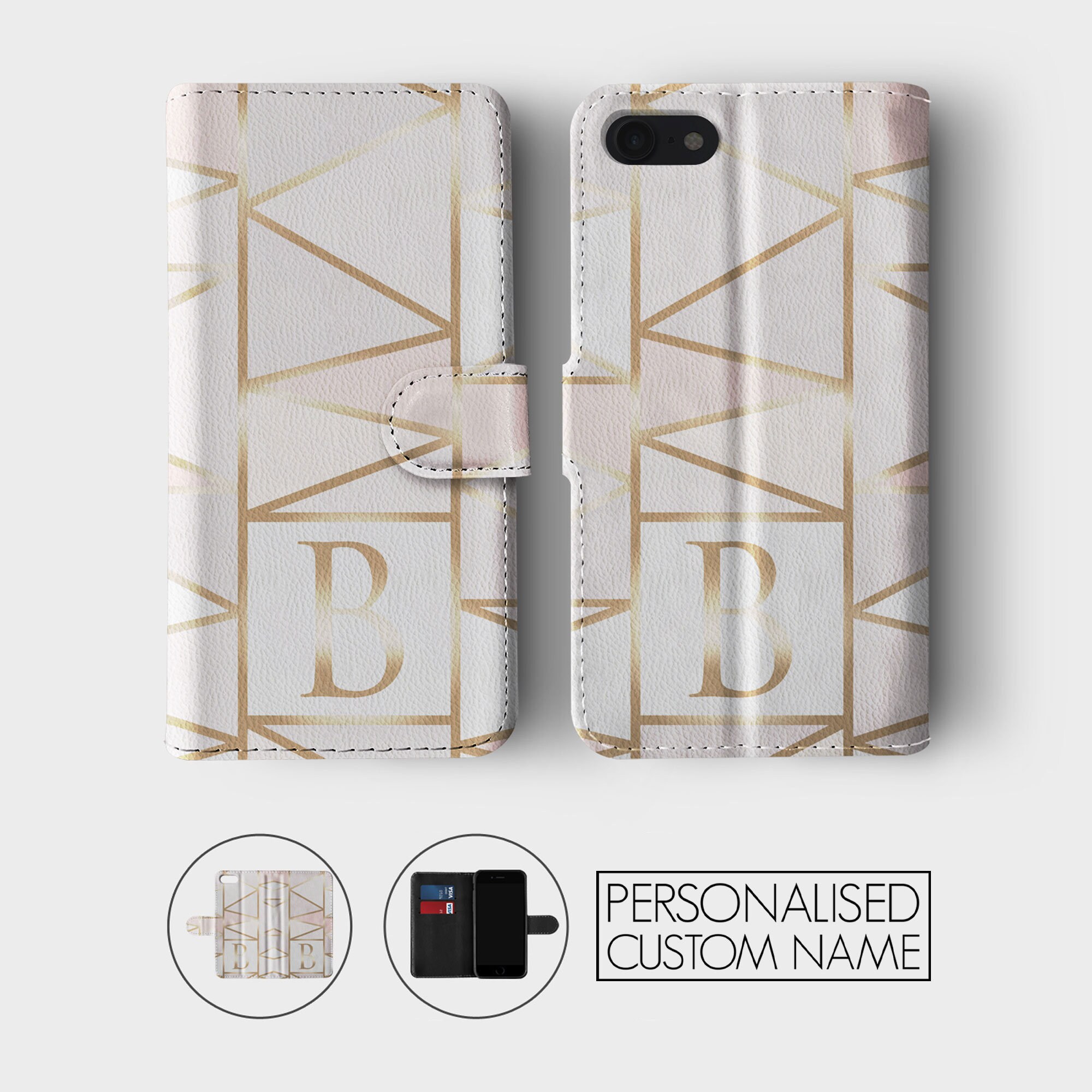 Personalised Initials Custom Wallet Leather Phone Case Gold - Etsy UK