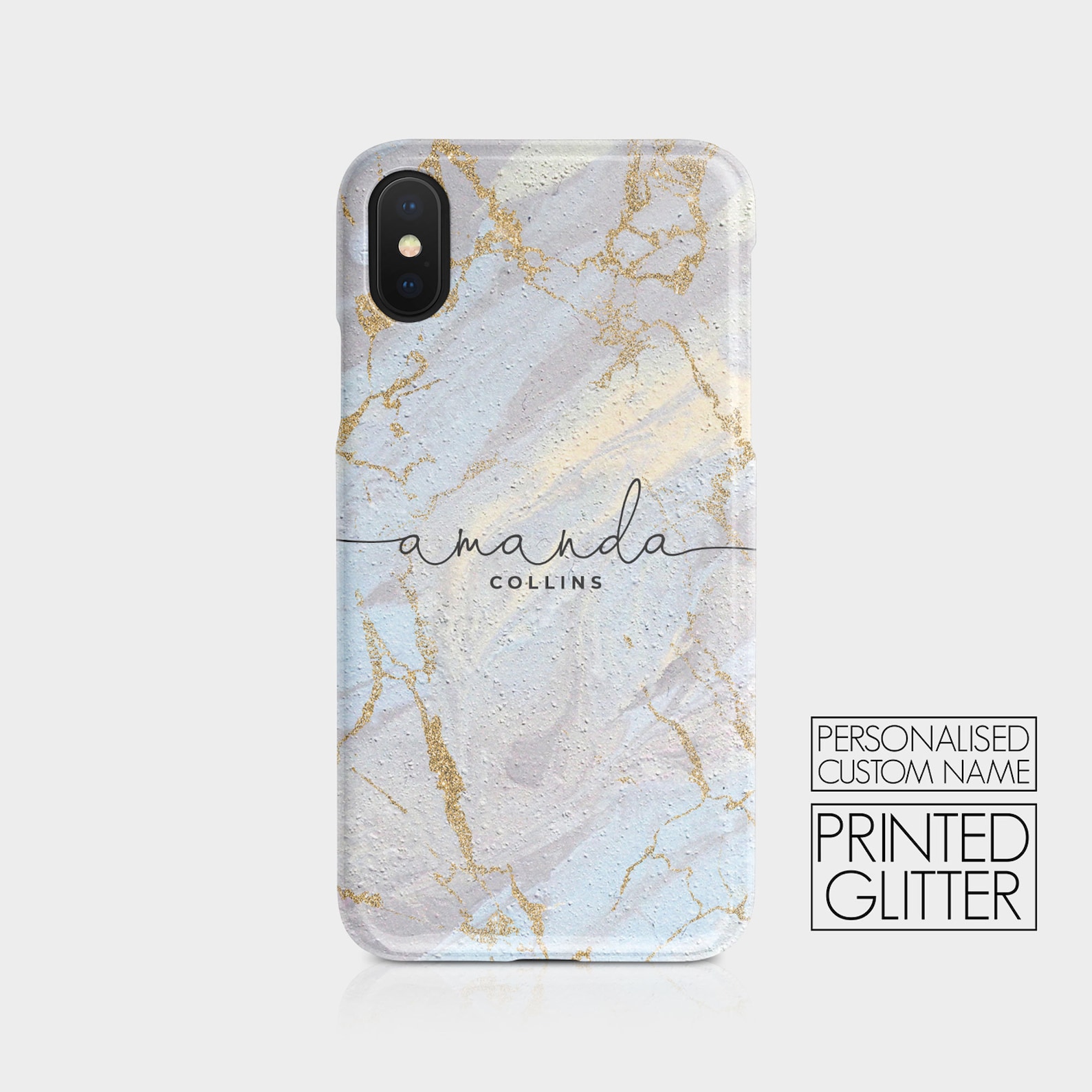 Personalised Initials Custom Hard Phone Case Marble Gold Silver Name ...