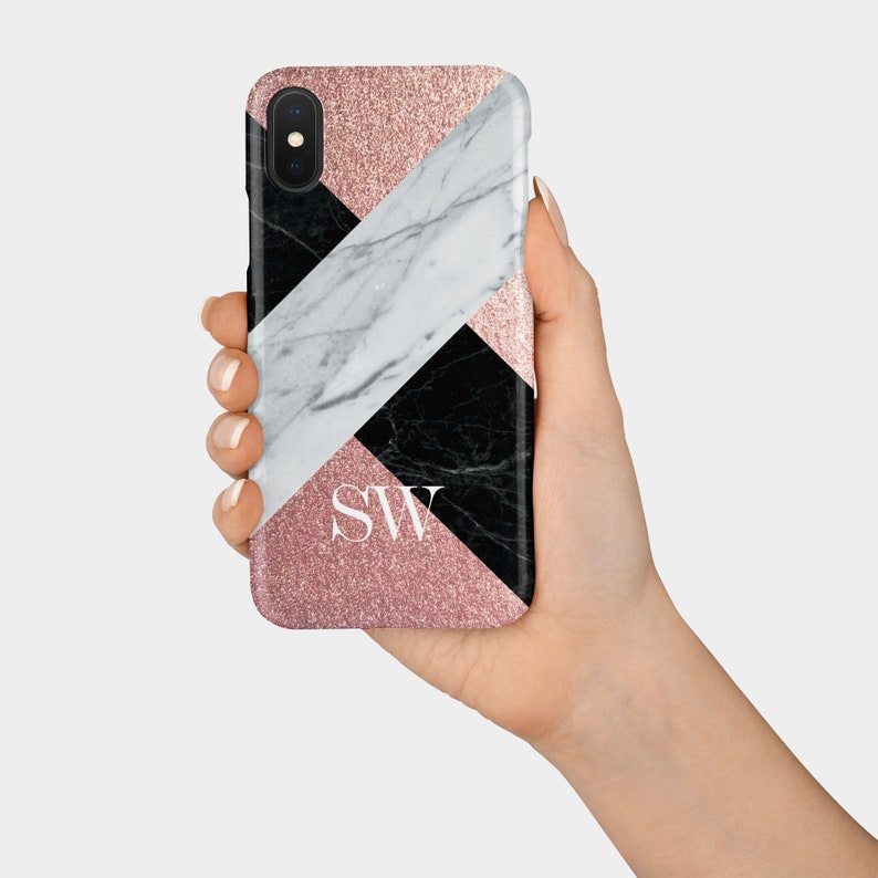 Personalised Initials Custom Hard Phone Case Marble Rose Gold Printed ...