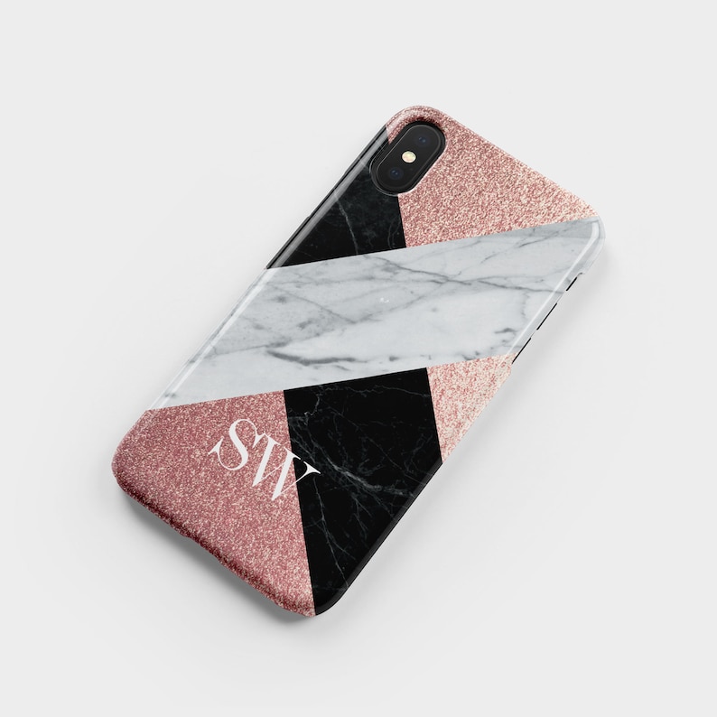 Personalised Initials Custom Hard Phone Case Marble Rose Gold Printed ...