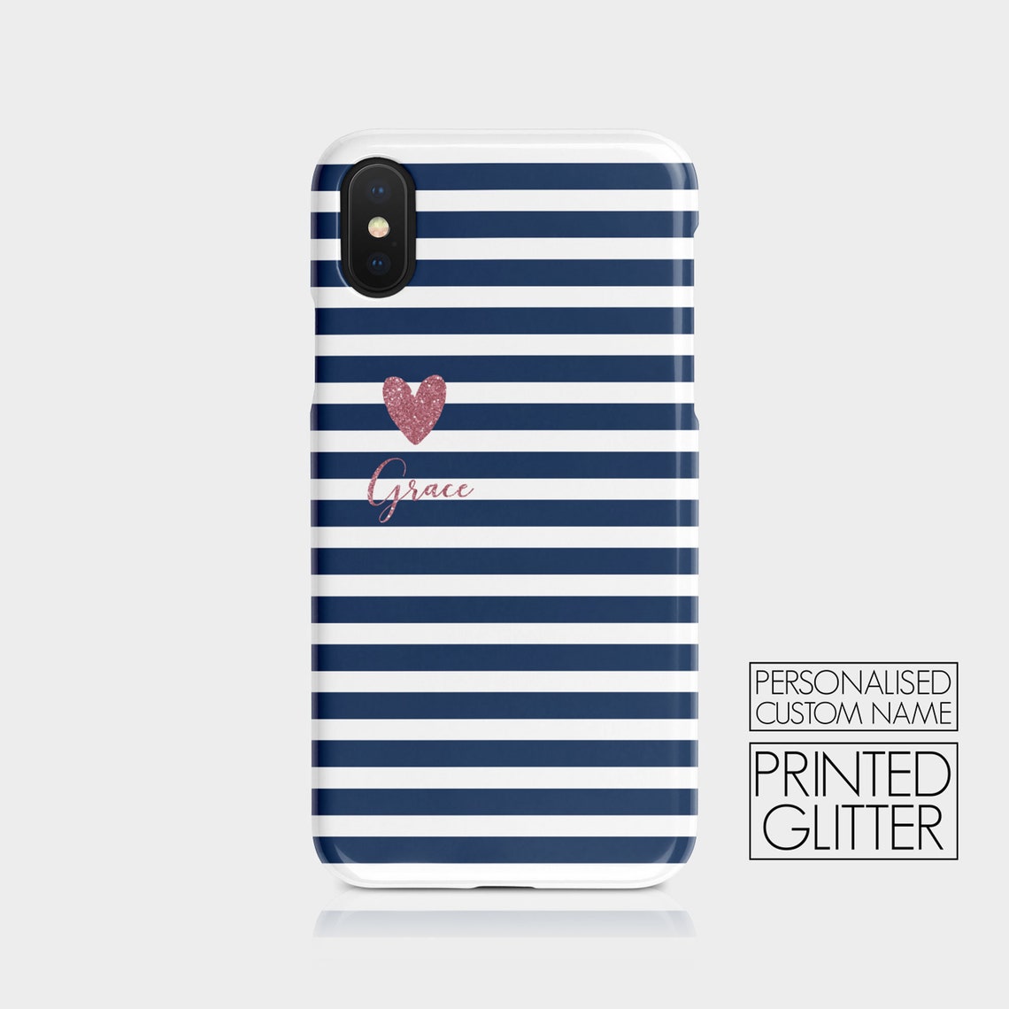 Personalised Custom Hard Phone Case Navy Blue Stripped Lines - Etsy