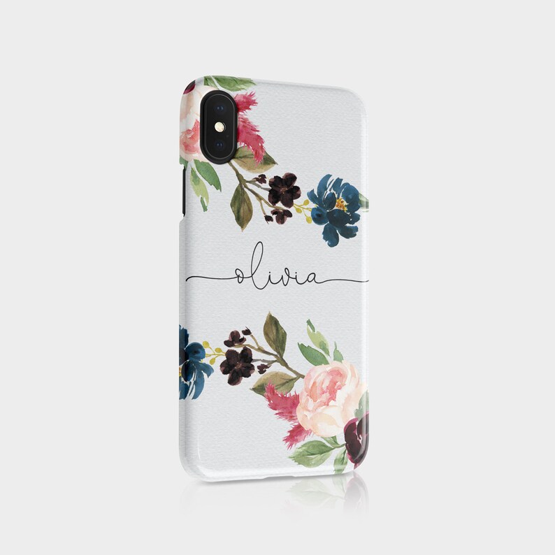 Personalised Initials Custom Hard Phone Case White Floral - Etsy