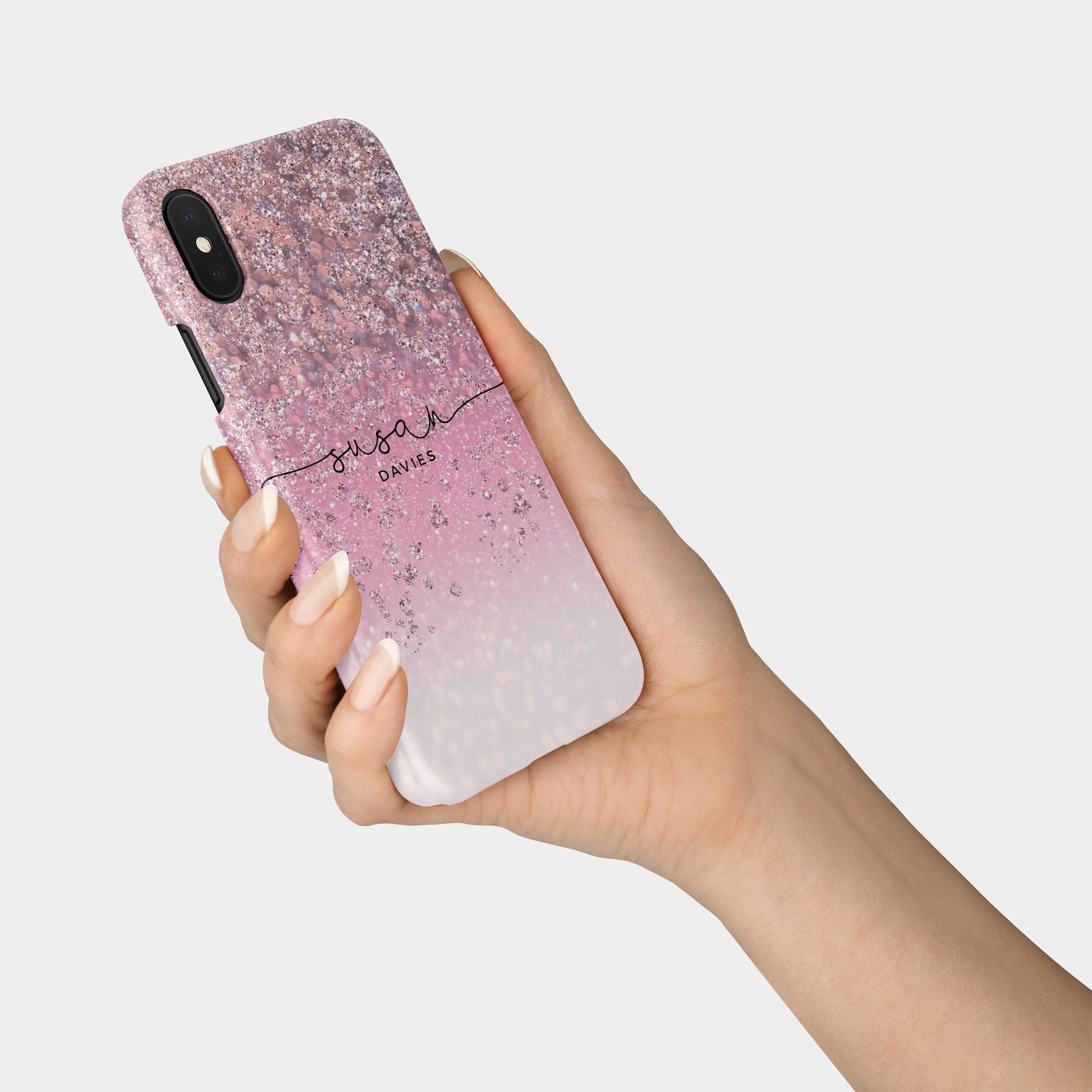 Personalised Initials Custom Hard Phone Case Faded Pink and White Ombre ...