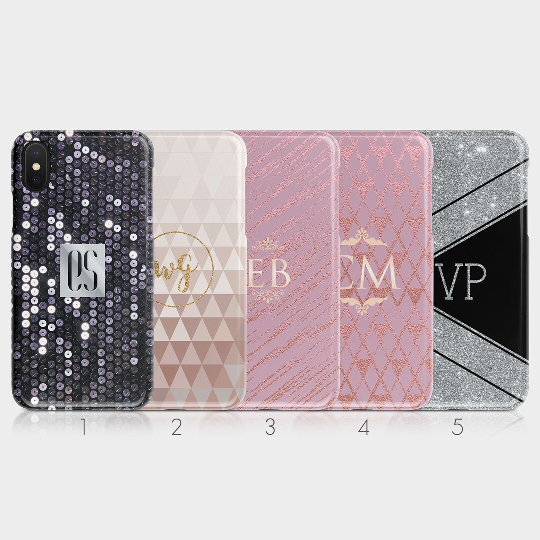 Personalised Initials Custom Hard Phone Case Metallic Bling Sparkly ...