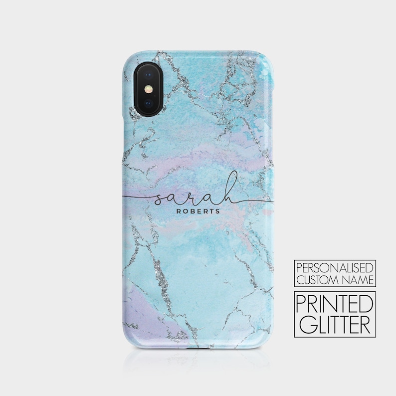Personalised Initials Custom Hard Phone Case Marble Gold Silver Name ...