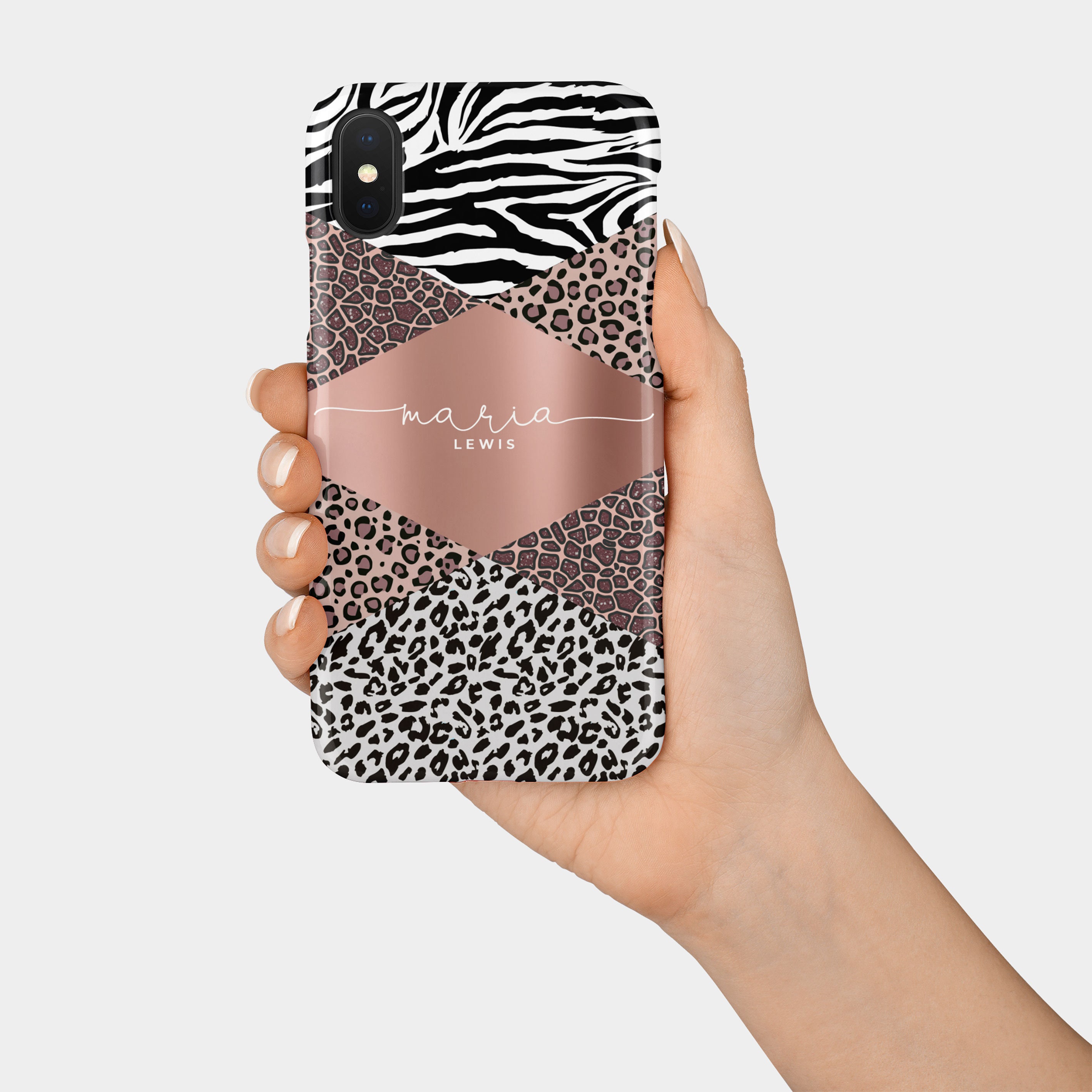 Personalised Custom Hard Phone Case Animal Print Leopard Zebra Rose ...
